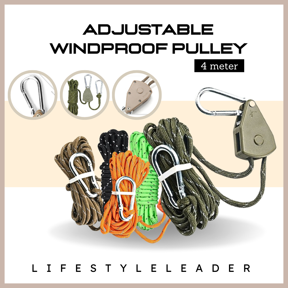 4M Outdoor Camping Pulley Adjuster Camping Tent Rope Buckle Adjustable ...