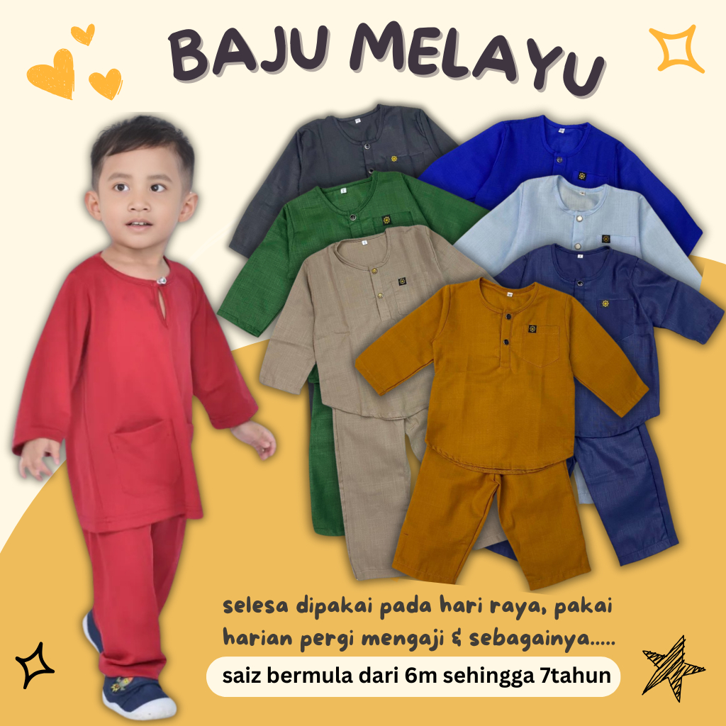 BAJU MELAYU BAYI BAJU MELAYU BUDAK ANA AFLAH HITAM BIRU COKLAT MUSTARD ...