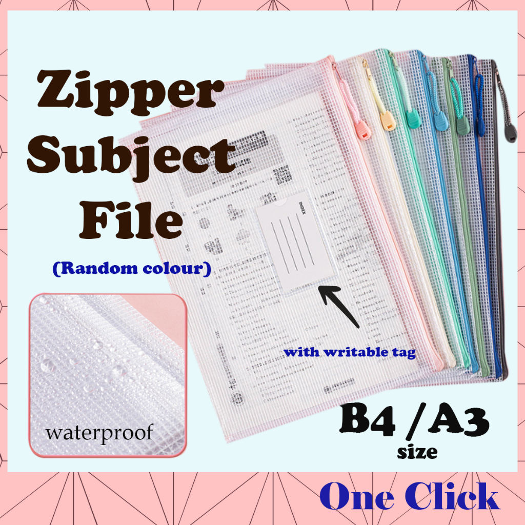 A3/B4 Waterproof Multiuse PVC File Folder with Zip School Office Use ...