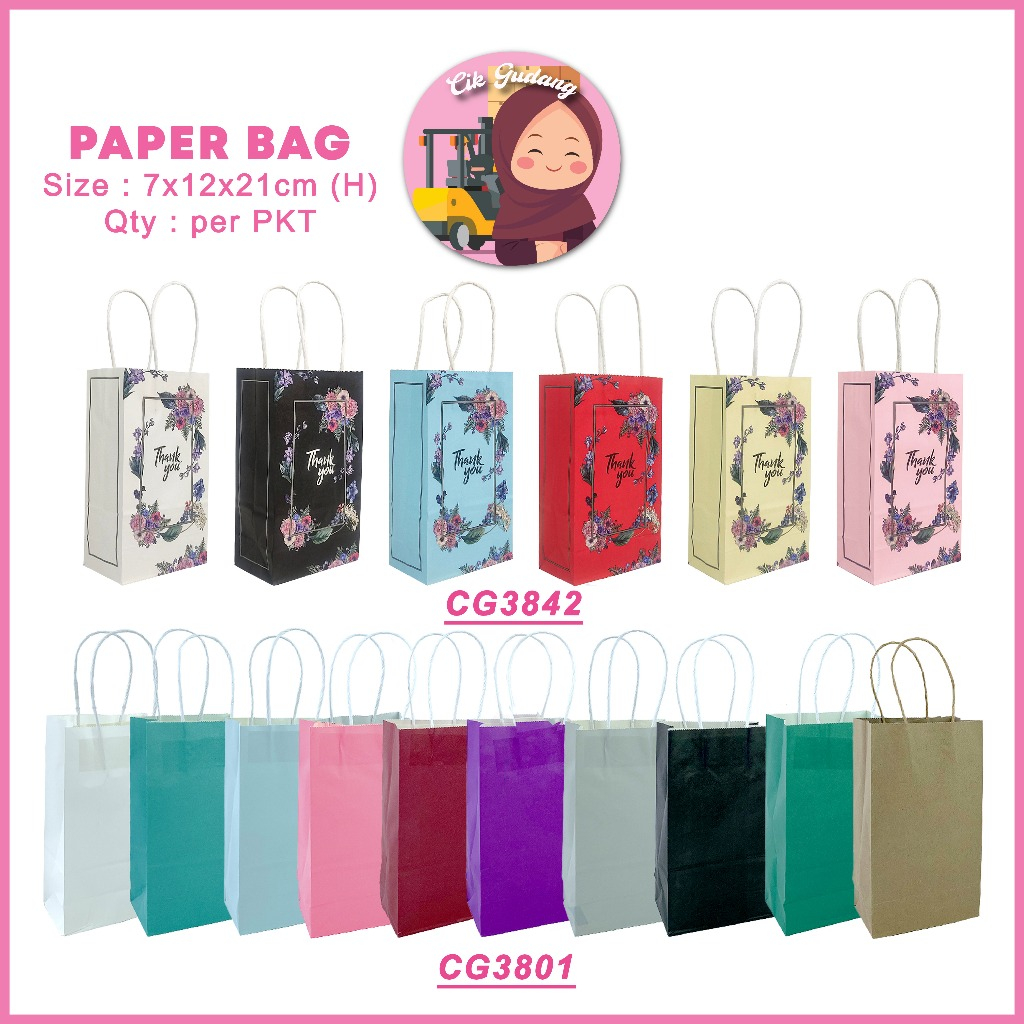 10 PCS Thank You | Plain Design Paper Bag with Handle | Goodies ...
