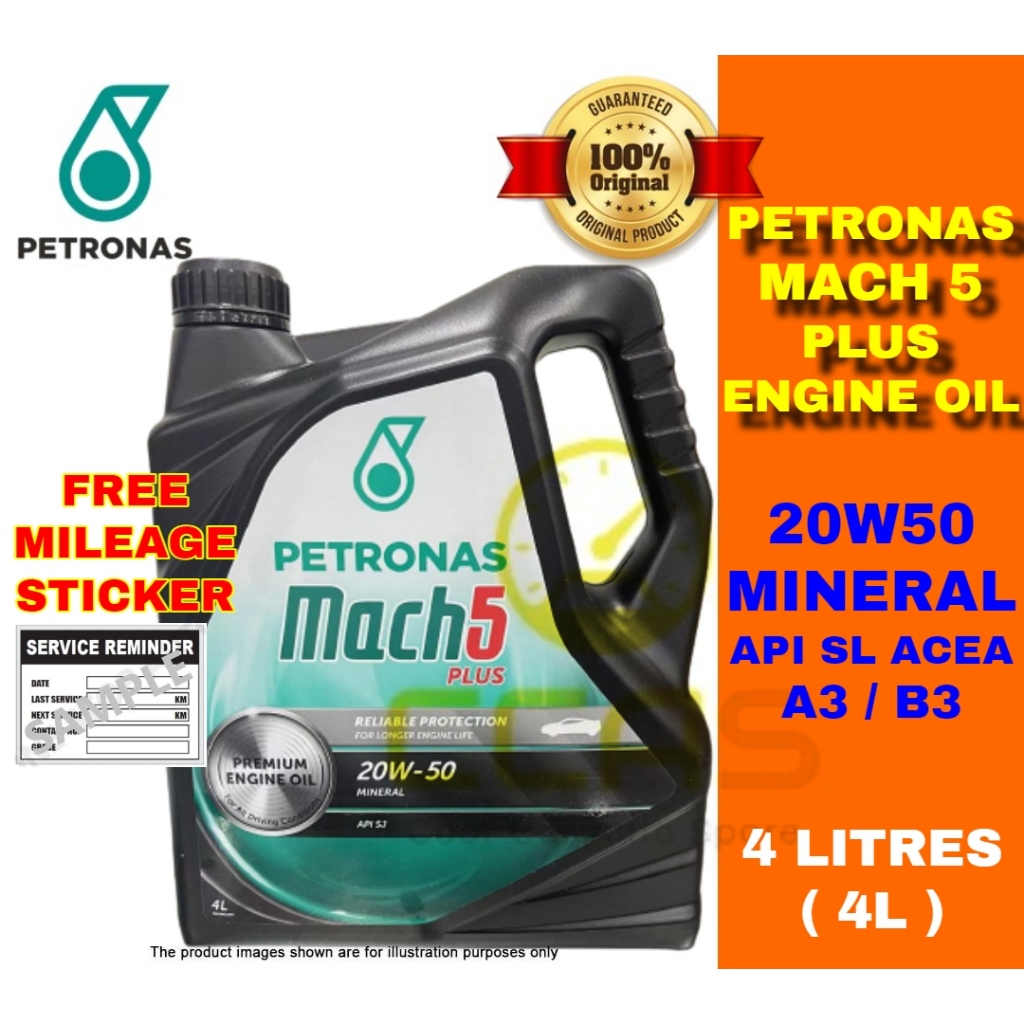 100% Original Petronas Mach 5 PLUS 20W-50 20W50 Mineral Engine Oil 4L Premium Minyak Enjin Hitam ...