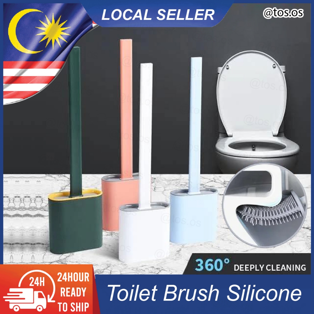 Toilet Brush and Holder Silicone Free Standing Flat Head Bathroom ...
