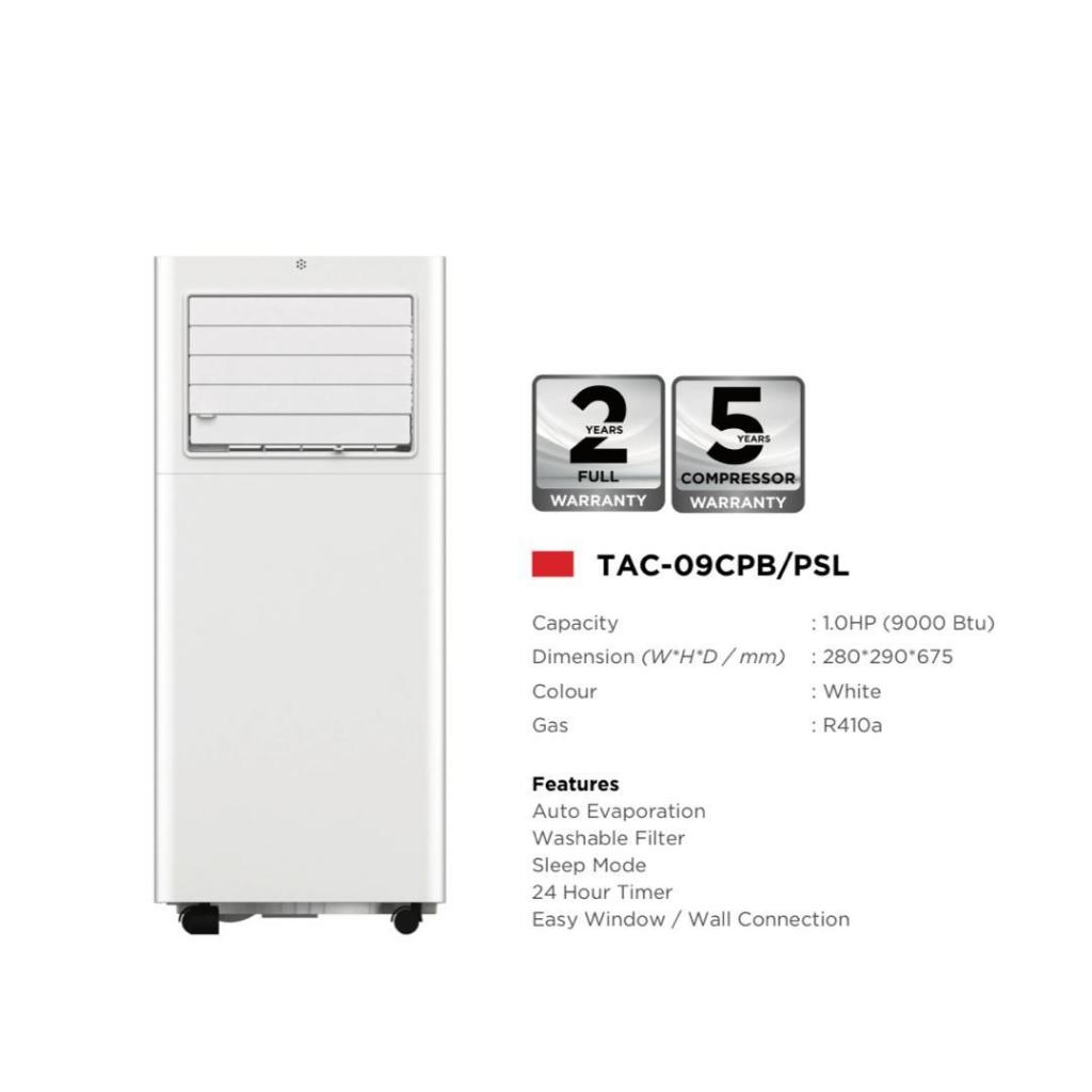 TCL Portable Air Conditioner Non Inverter TAC-09CPB/PSL - 1.0 HP ...