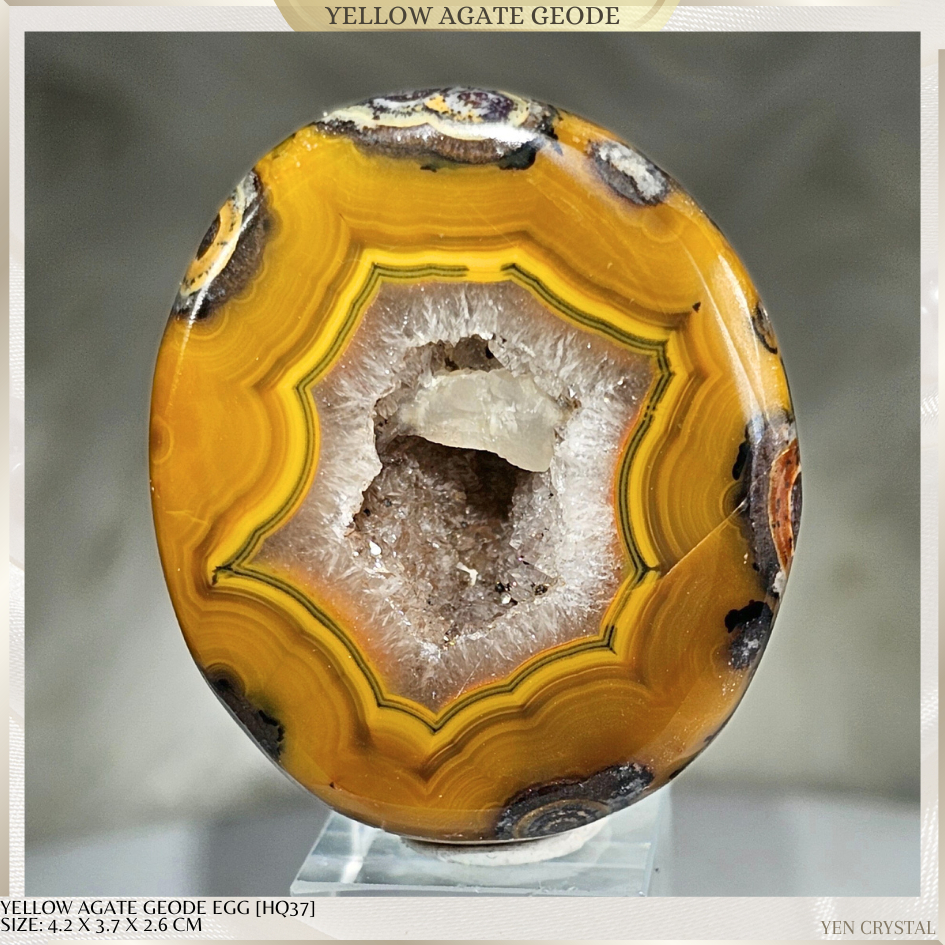 YELLOW AGATE GEODE WITH QUARTZ & CALCITE *PREMIUM QUALITY* From BRAZIL ...