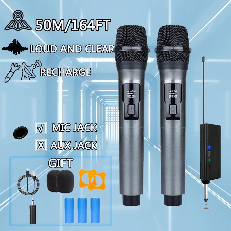 Wireless Microphone Handheld Dual Rechargeable Mike Dynamic Mic Karaoke ...
