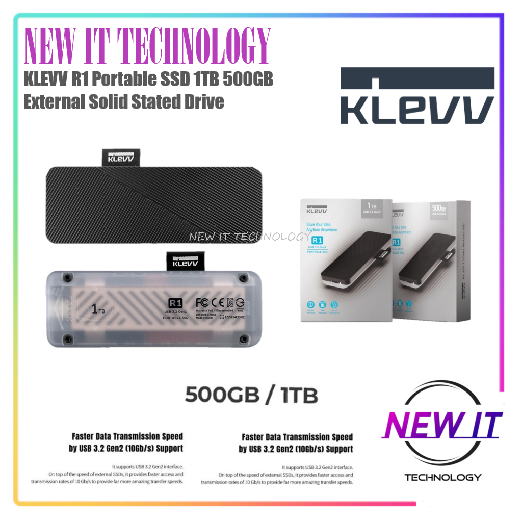 KLEVV R1 Portable EXT SSD External Solid Stated Drive USB3.2 Gen2 ...