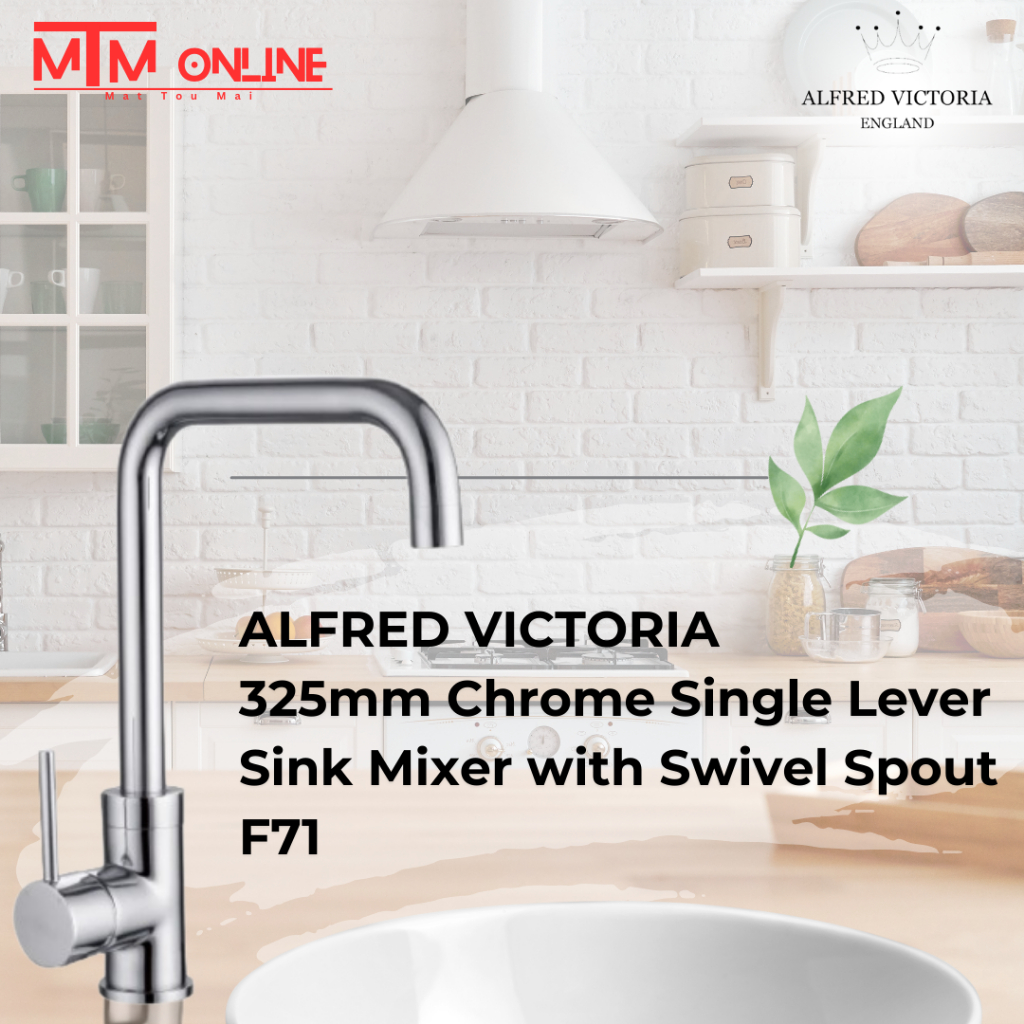 ALFRED VICTORIA 325mm Chrome Single Lever Sink Mixer with Swivel Spout ...