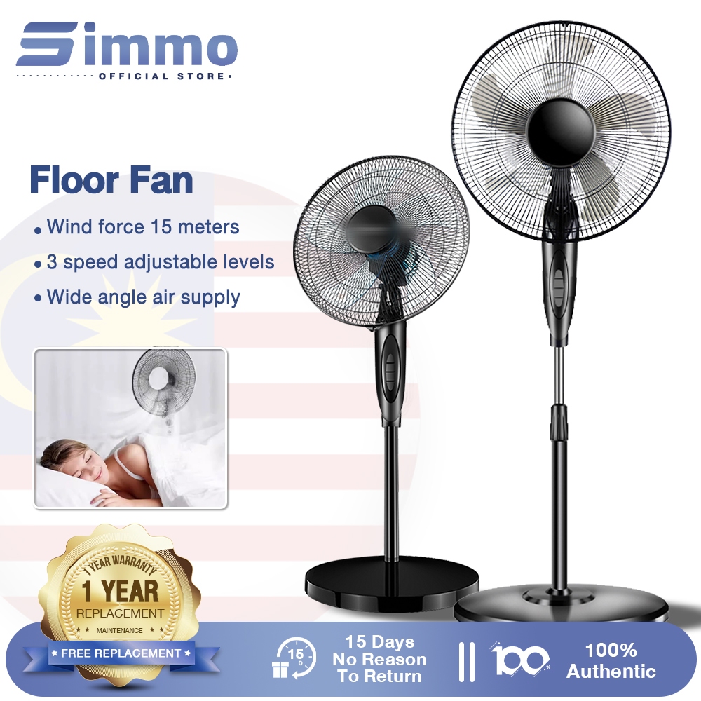 Simmo kipas Berdiri 16 inch Stand Fan 3 Speed Control 5 Blades Silent Fan Strong Wind Floor Fan ...