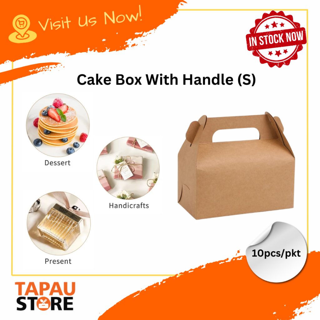 (10PCS) Kraft Paper Cake Box With Handle / Dessert Pastry Gift Box ...