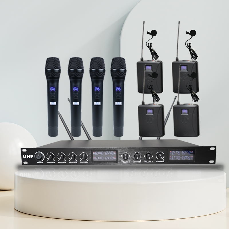 UHF Wireless Microphone System 8 channel with 4 Handheld 4 collar-clip ...