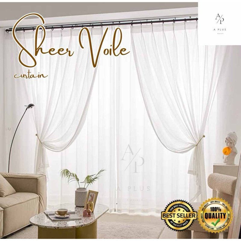 Sheer curtain Bidang 118" Sliding door window Kain lace langsir tingkap ...