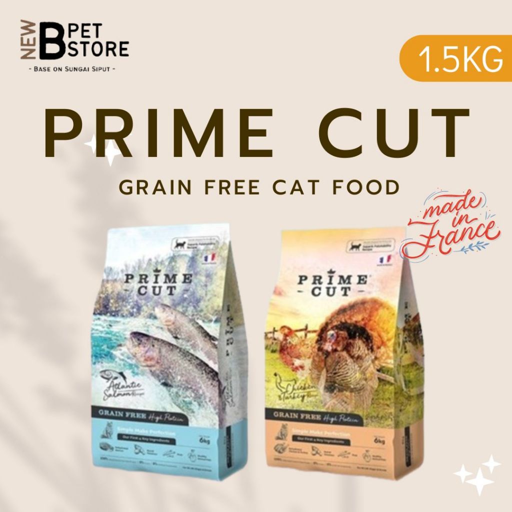 PRIMECUT Prime Cut Grain Free Cat Food (1.5KG) Salmon / Chicken & Turkey Super Premium Cat Food ...