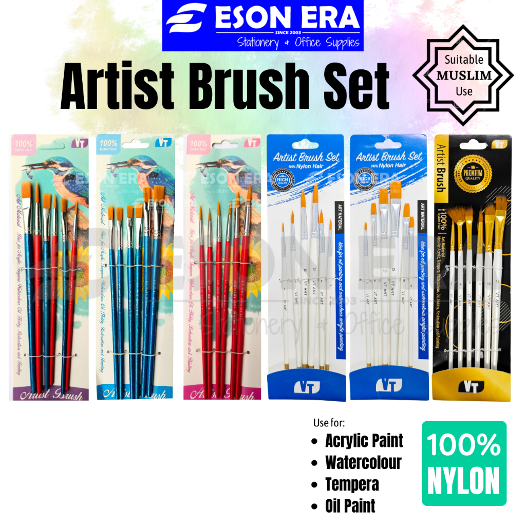 Water Colour Brush Nylon Suitable for Muslim Flat / Round 6pcs/Pack ...