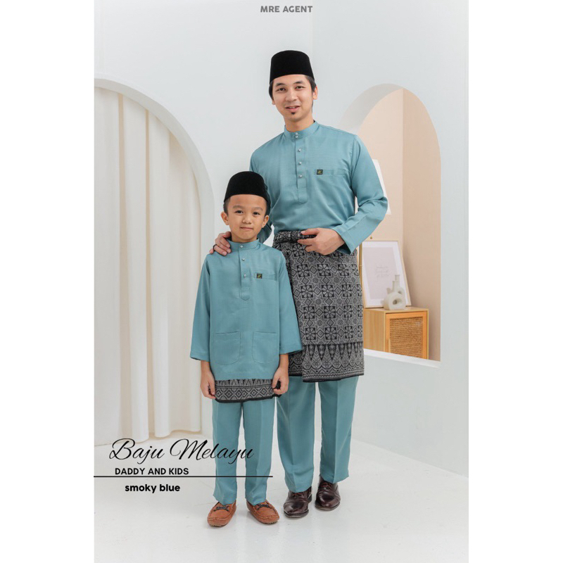 [SMOKE BLUE] SET BAJU MELAYU SLIM FIT DEWASA DAN BUDAK TIADA PESAK ...