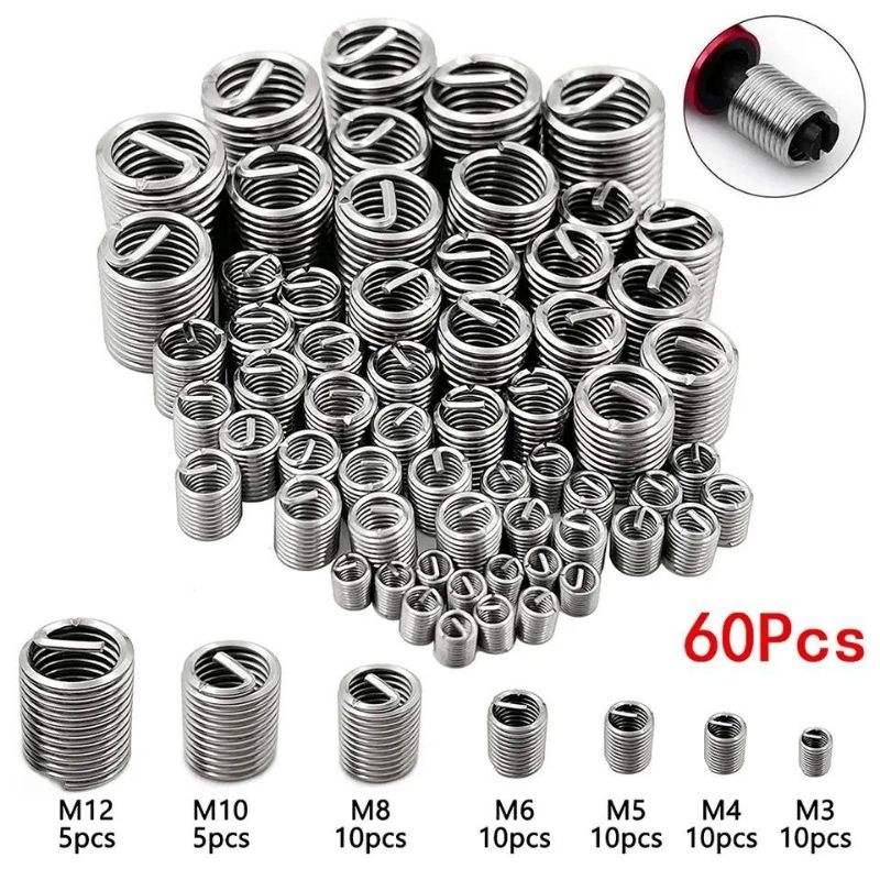 60Pcs M3 M4 M5 M6 M8 M10 M12 Stainless Steel Helicoil Thread Repair ...