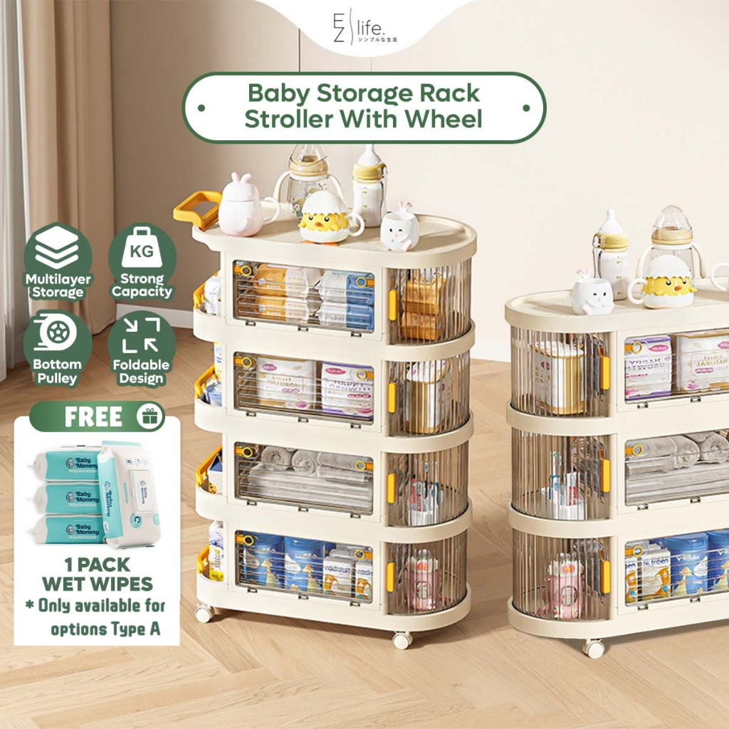 EzLife *FREE GIFT* 5 Layers Baby Storage Rack Stroller with Wheel ...