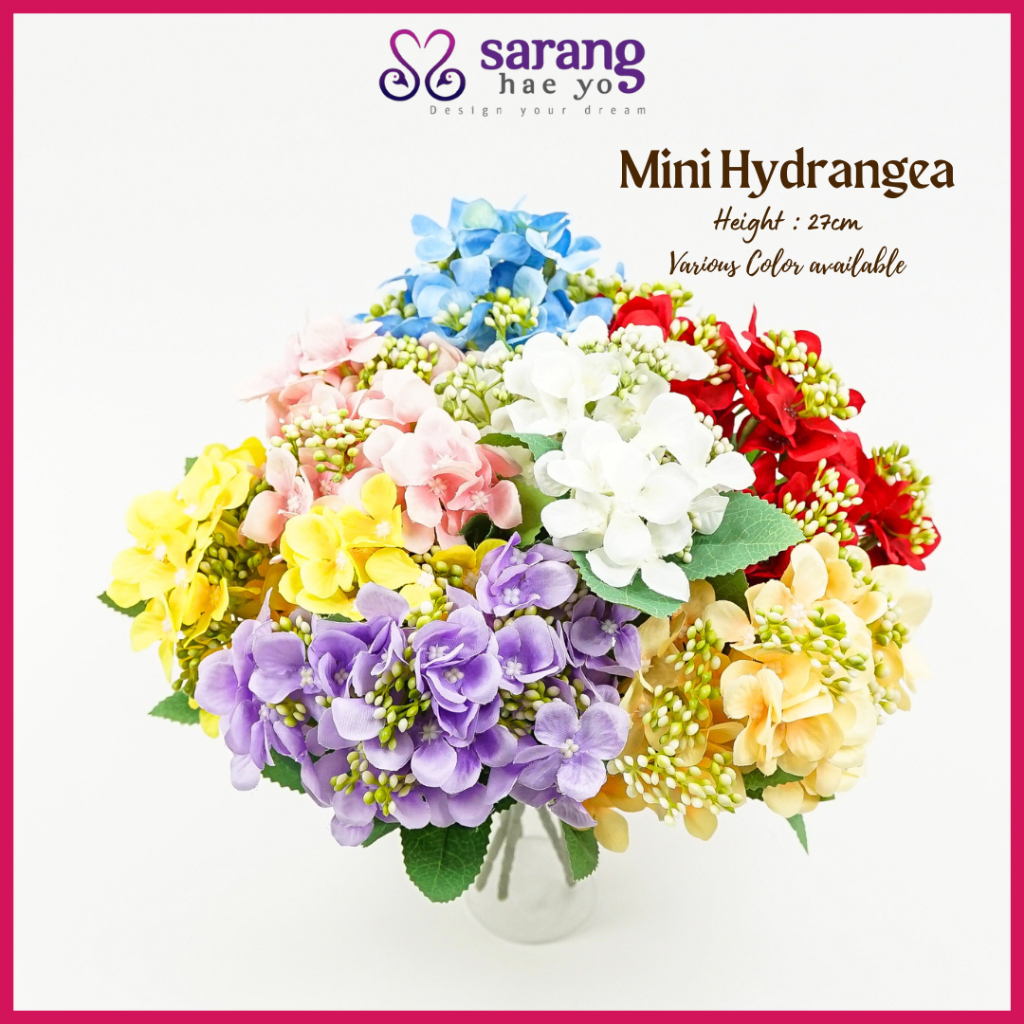 Mini Hydrangea Bush X5 Artificial Home Decor Flower Gubahan Bunga ...