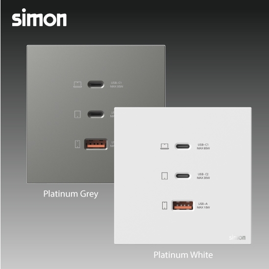 SIMON M7 Series 30W USB Type A + Type C White champagne Grey Switch ...