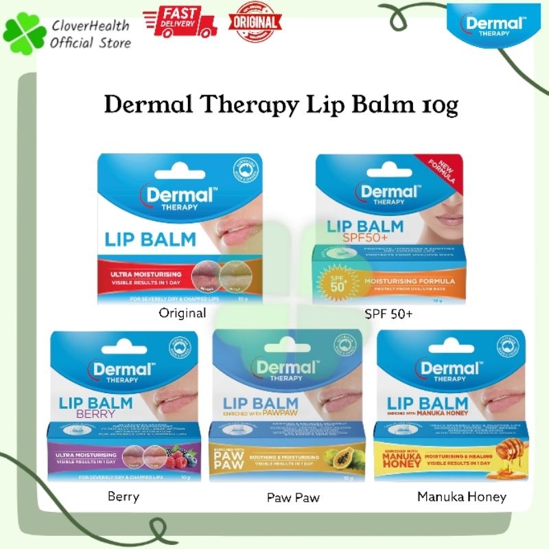 Dermal Therapy Lip Balm 10g Ultra Moisturising Original / Berry / Spf 50+/ Manuka Honey/ Paw Paw ...