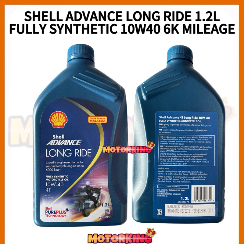 SHELL ADVANCE LONG RIDE 1.2L FULLY SYNTHETIC 10W40 6K MILEAGE MINYAK ...