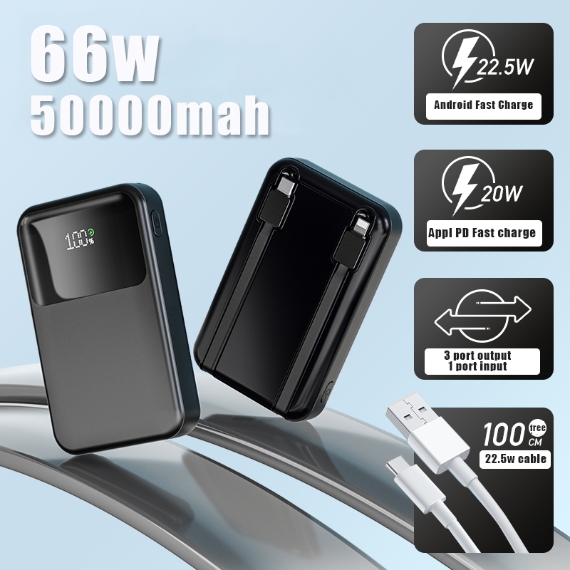 66w power bank with removable typec to typecc charging cable ...
