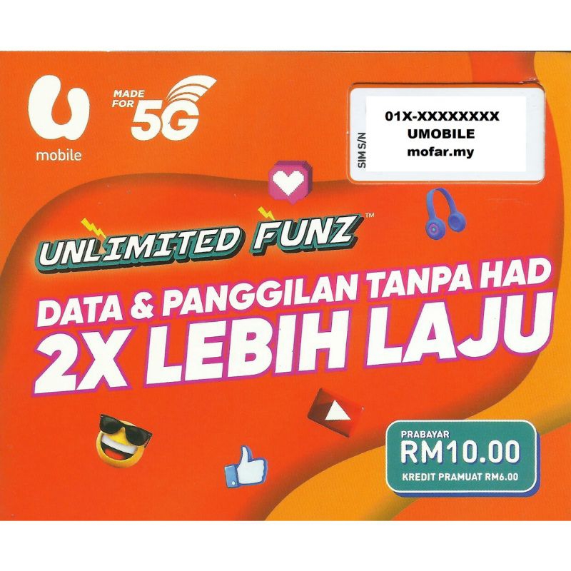 UMobile SIMKAD Unlimited Funz Pack GX30/GX38/GX43 | Shopee Malaysia