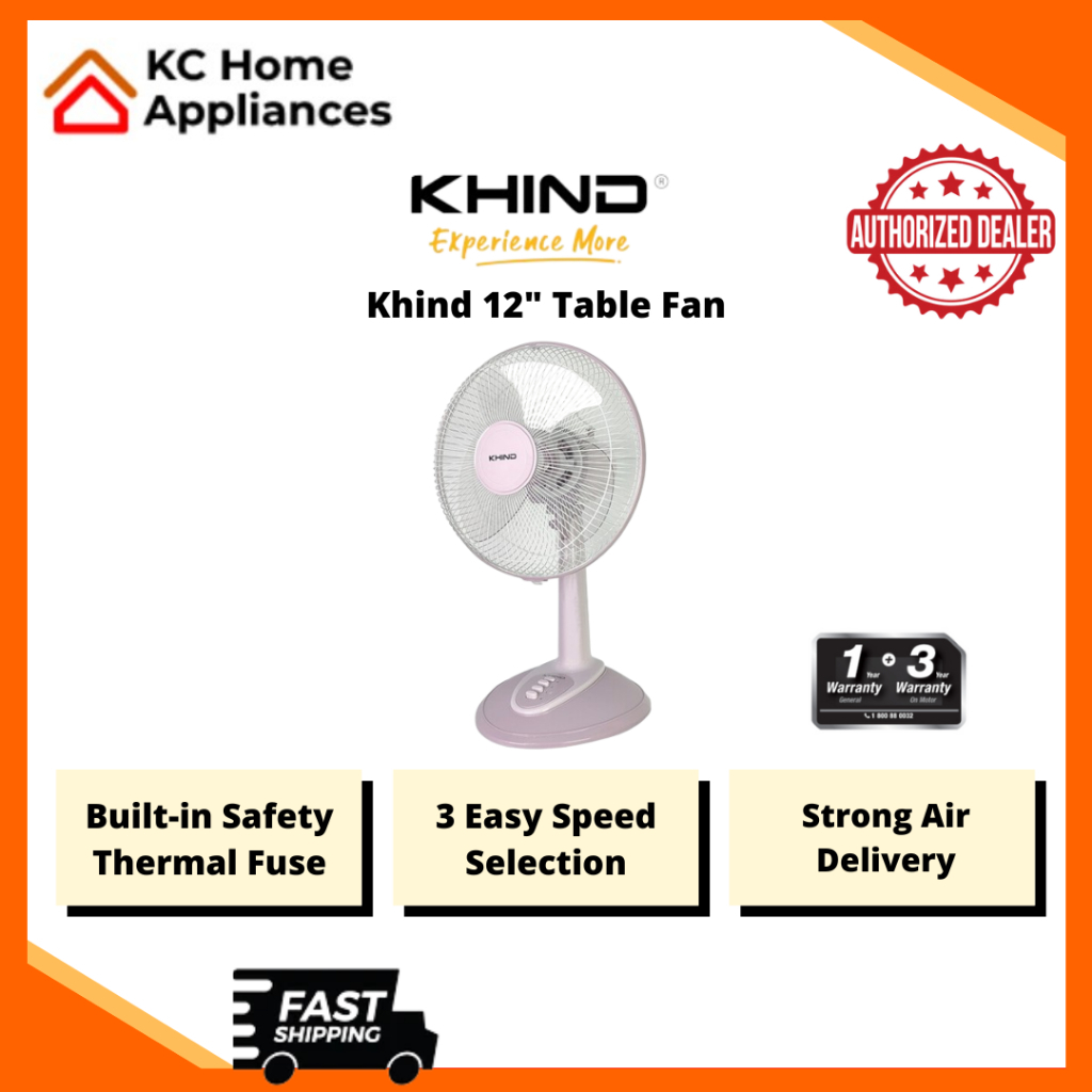 Khind 12" Table Fan | 40W | Detachable Base | Knob Control | 3 Speed ...