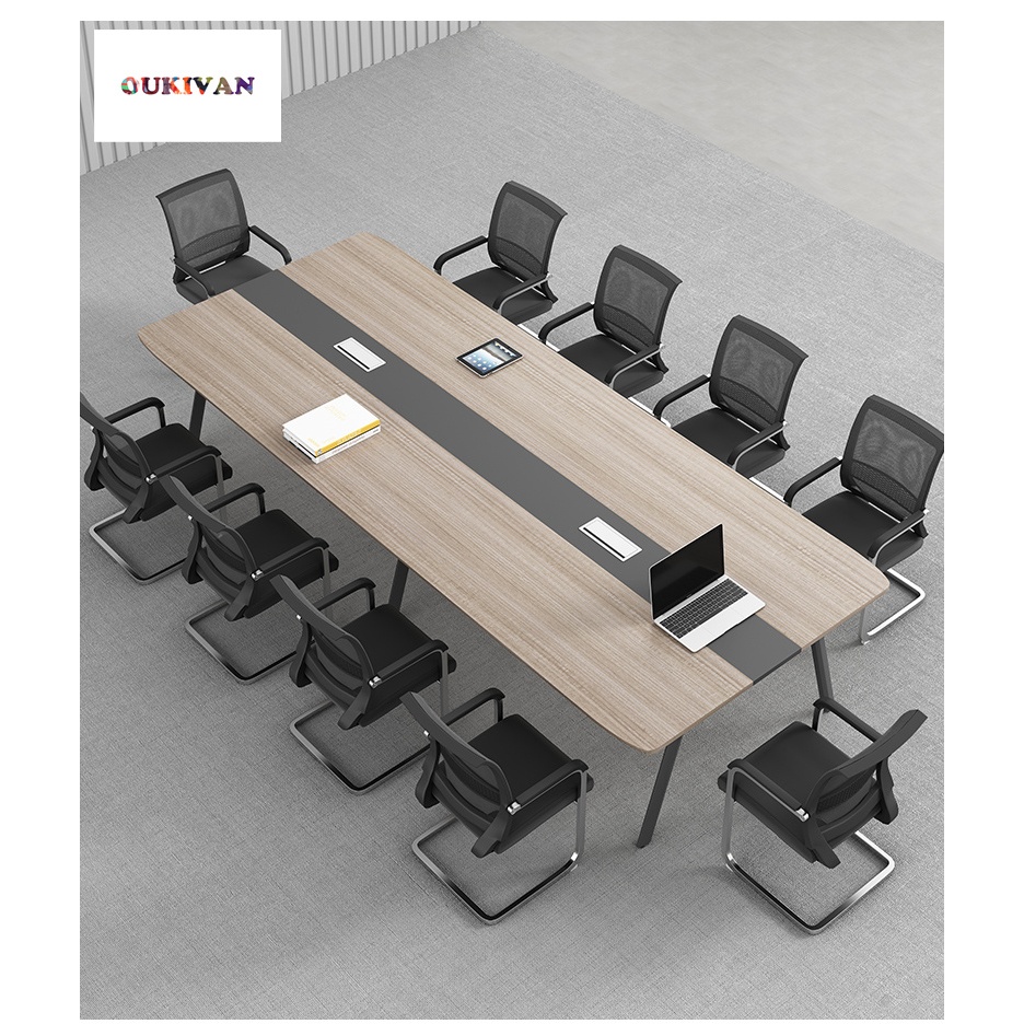 Long Meeting Table Meja Mesyuarat with Sliding Hidden Wire Box Office ...