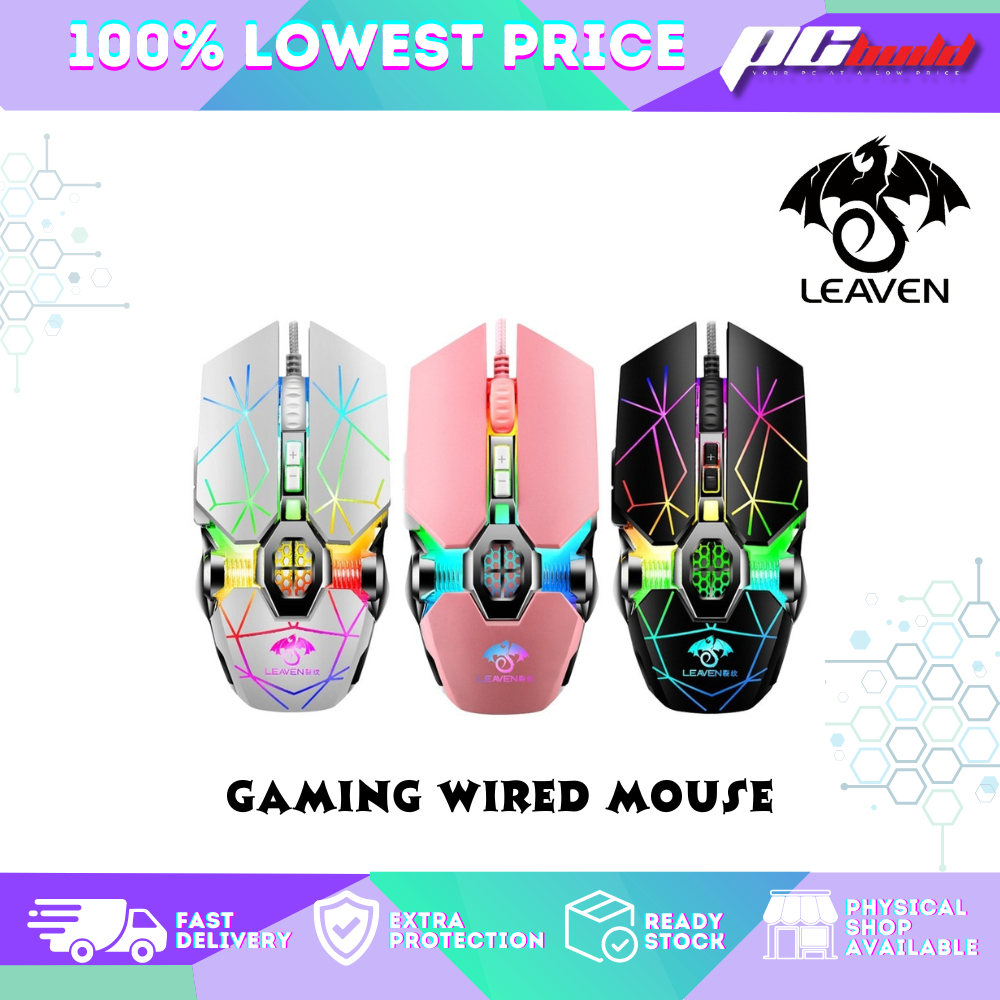 LEAVEN S30 RGB GAMING MOUSE METAL BASE 7 KEYS Marco 3200 DPI Wired ...