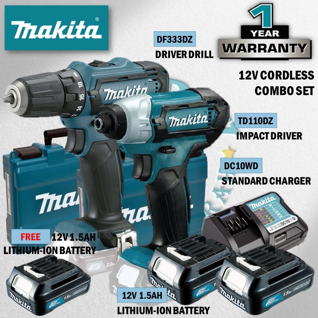 MAKITA DF333DWYE 12V Cordless Driver Drill + TD110DZ 12V Cordless ...
