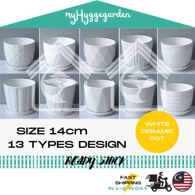 [14CM] Simple Style Attached Tray Ceramic Flower Succulent Cactus Pot ...