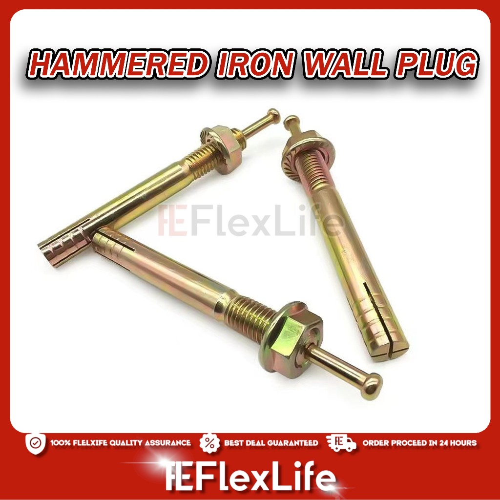 Iron Hammer Drive Anchor DNA Wall Screw Plug Paku Besi Dinding M6 60MM ...