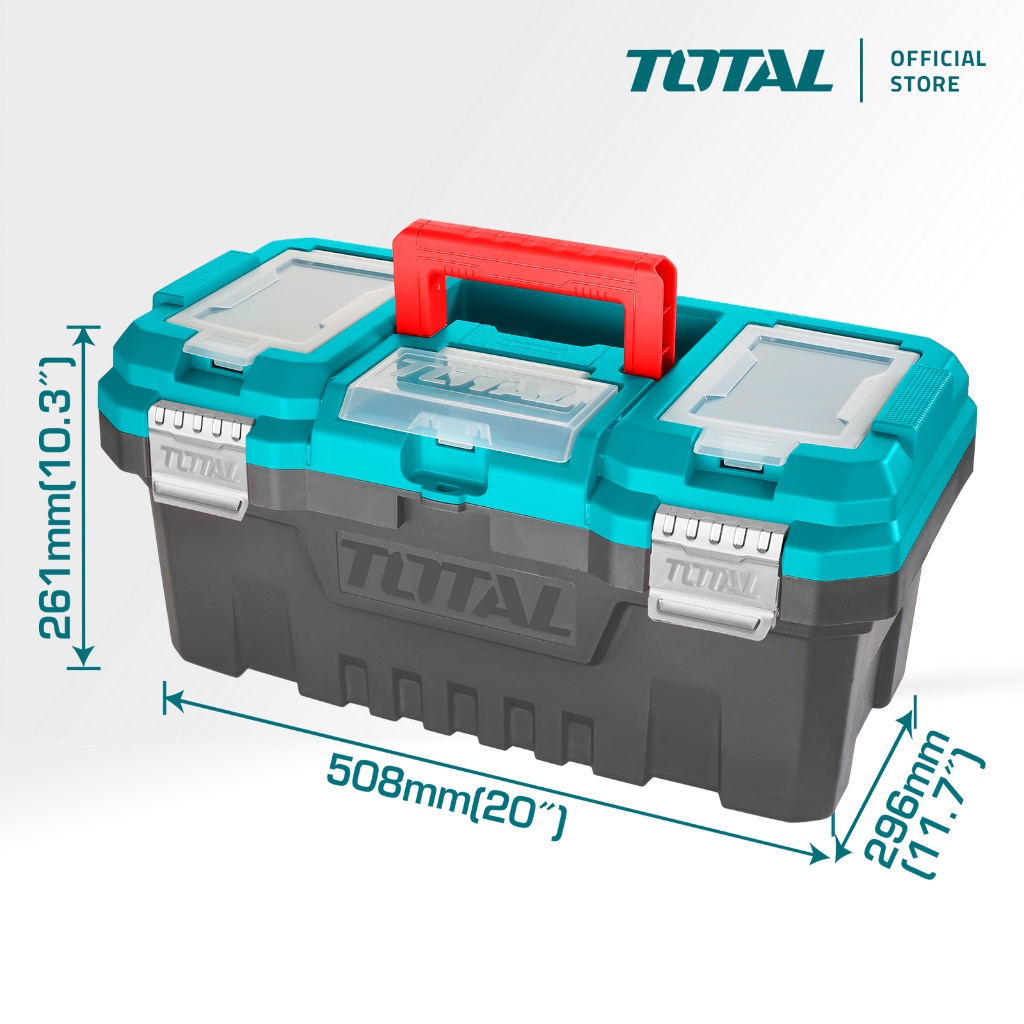 TOTAL Plastic Tool Box w/Metal Buckle + 3 Top Compartments (17"/20"/Max ...