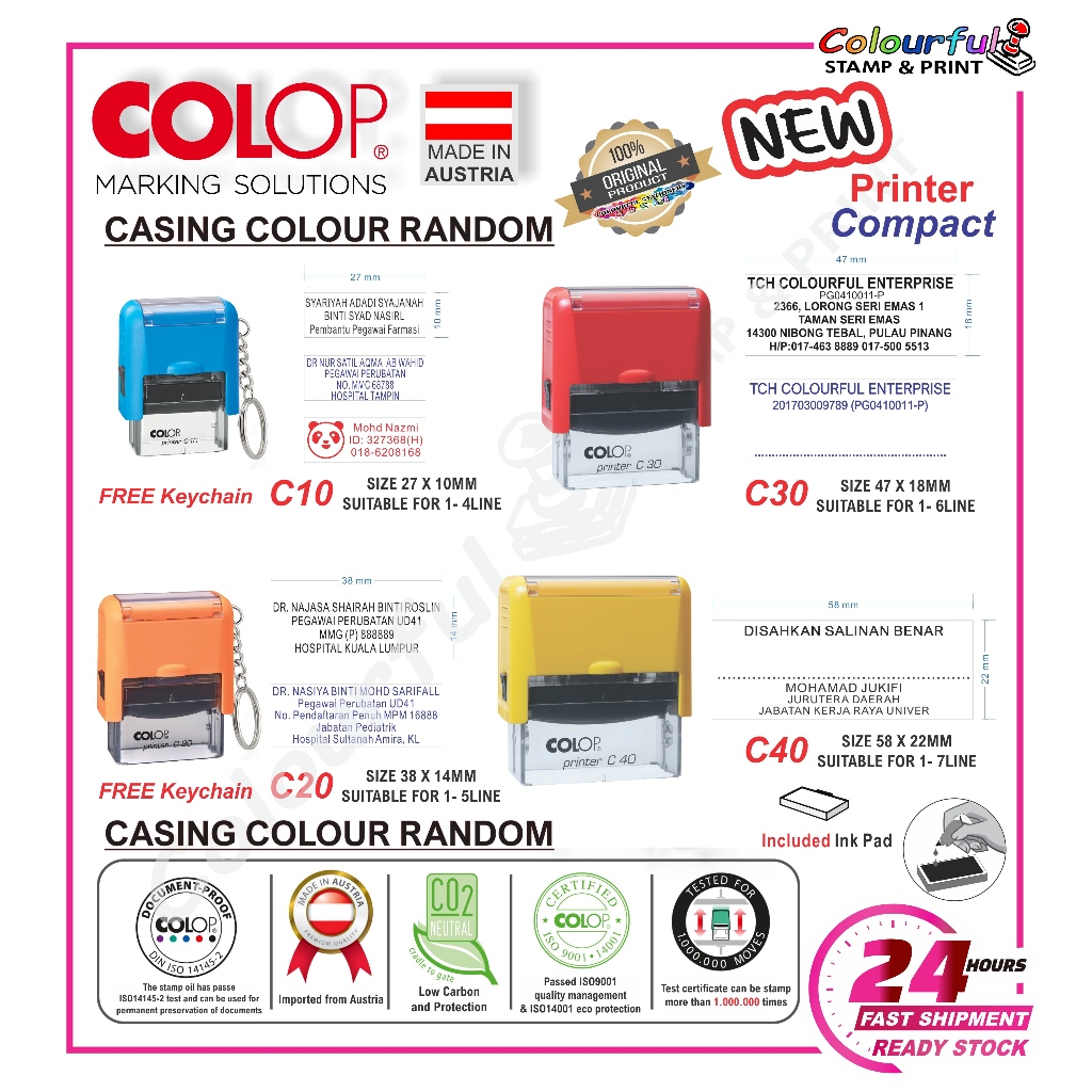 COLOP Printer Compact Self-Inking Custom Made Rubber Stamp(Hospital, Office, School, Company ...