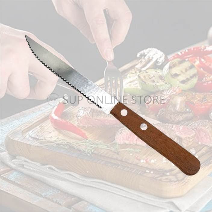 Stainless Steel Steak Knife / Western Food Serrated Meat Knives / Wood ...