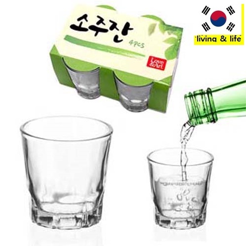 KOREAN GLASS SOJU CUP SET (소주잔 1셑트 4PCS ) 1SET (4PCS CUP) 1CUP IS 60ML ...