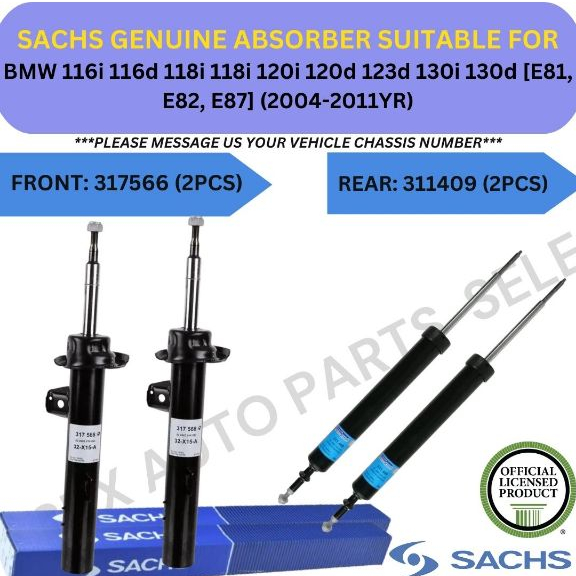 SACHS GENUINE ABSORBER (FRONT, REAR) FOR BMW 116i 116d 118i 118i 120i ...