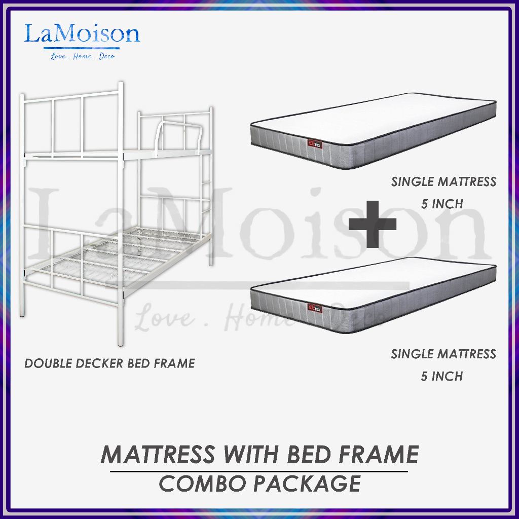 LaMoison COMBO SET Double Decker Bed Frame With 2 Pcs 5 Inch Single ...