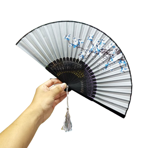 Elegant Floral Black Bamboo Hand Fan Kipas Tangan Lipat Buluh Corak ...