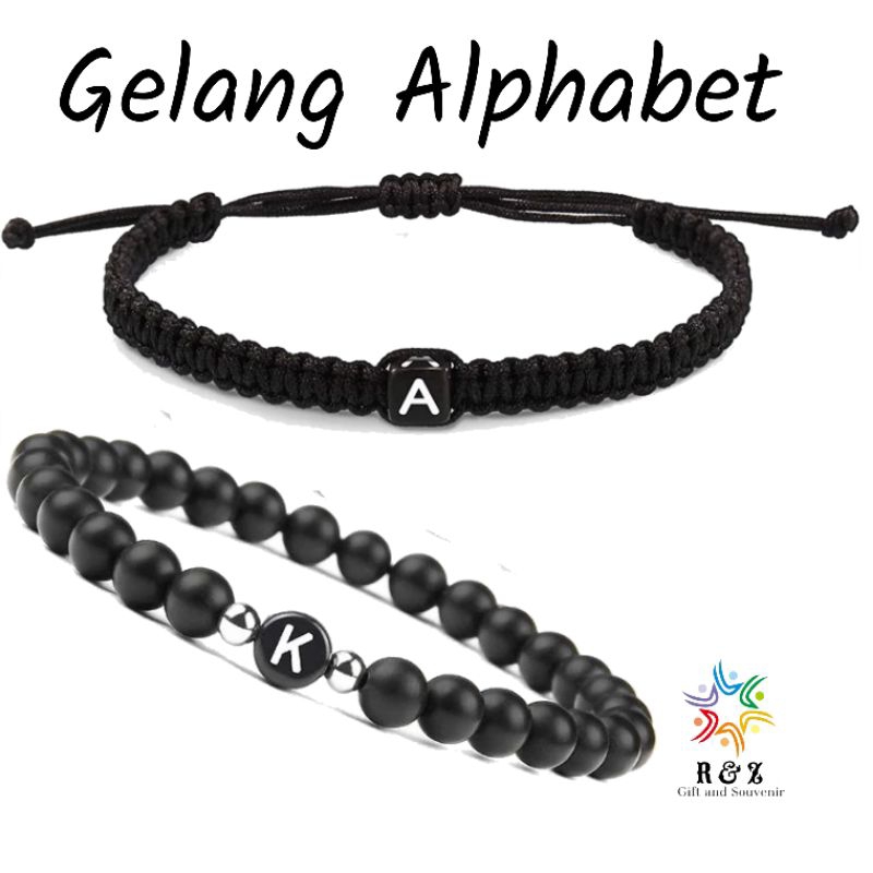Gelang Alphabet / Black Beads Initial Letter Bracelet / Alphabet ...