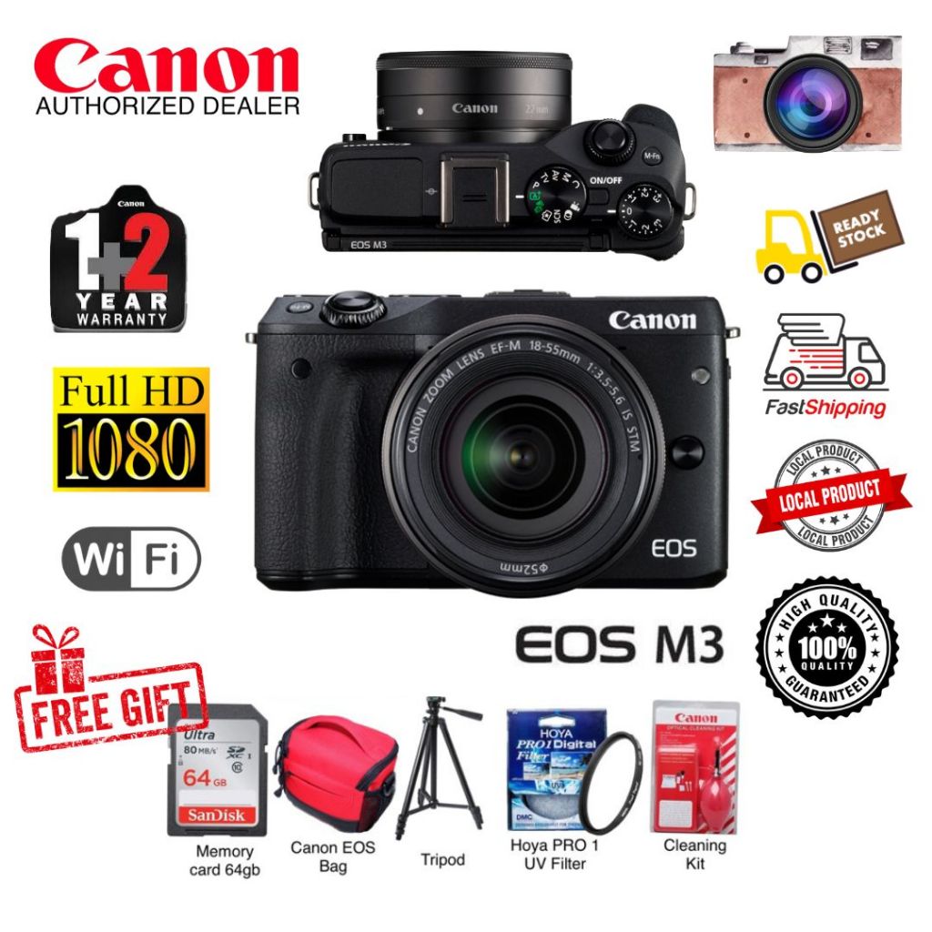 Canon EOS M3 Mirrorless Camera with EF-M 18-55mm F3.5-5.6 IS STM Lens ...