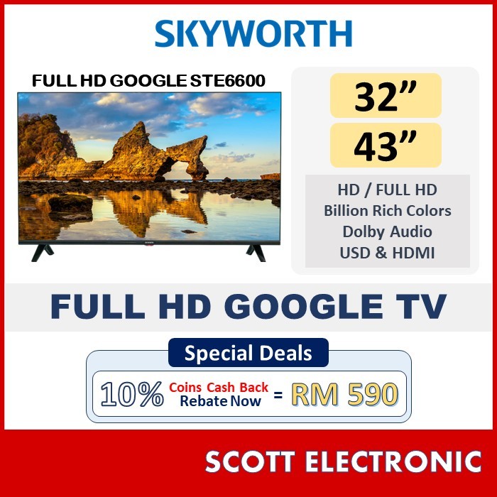 [Delivery by Seller Kedah & Penang] Skyworth 32" 43" Android Tv Google Tv Led Tv / STE6600 ...