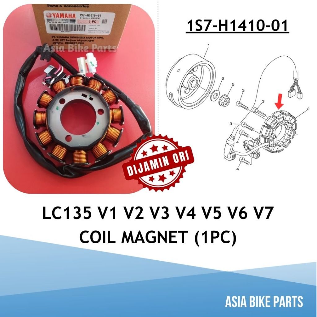 Yamaha Original LC135 V1 V2 V3 V4 V5 V6 V7 Stator Assy / Fuel Coil Magnet - 1S7-H1410-01 ...