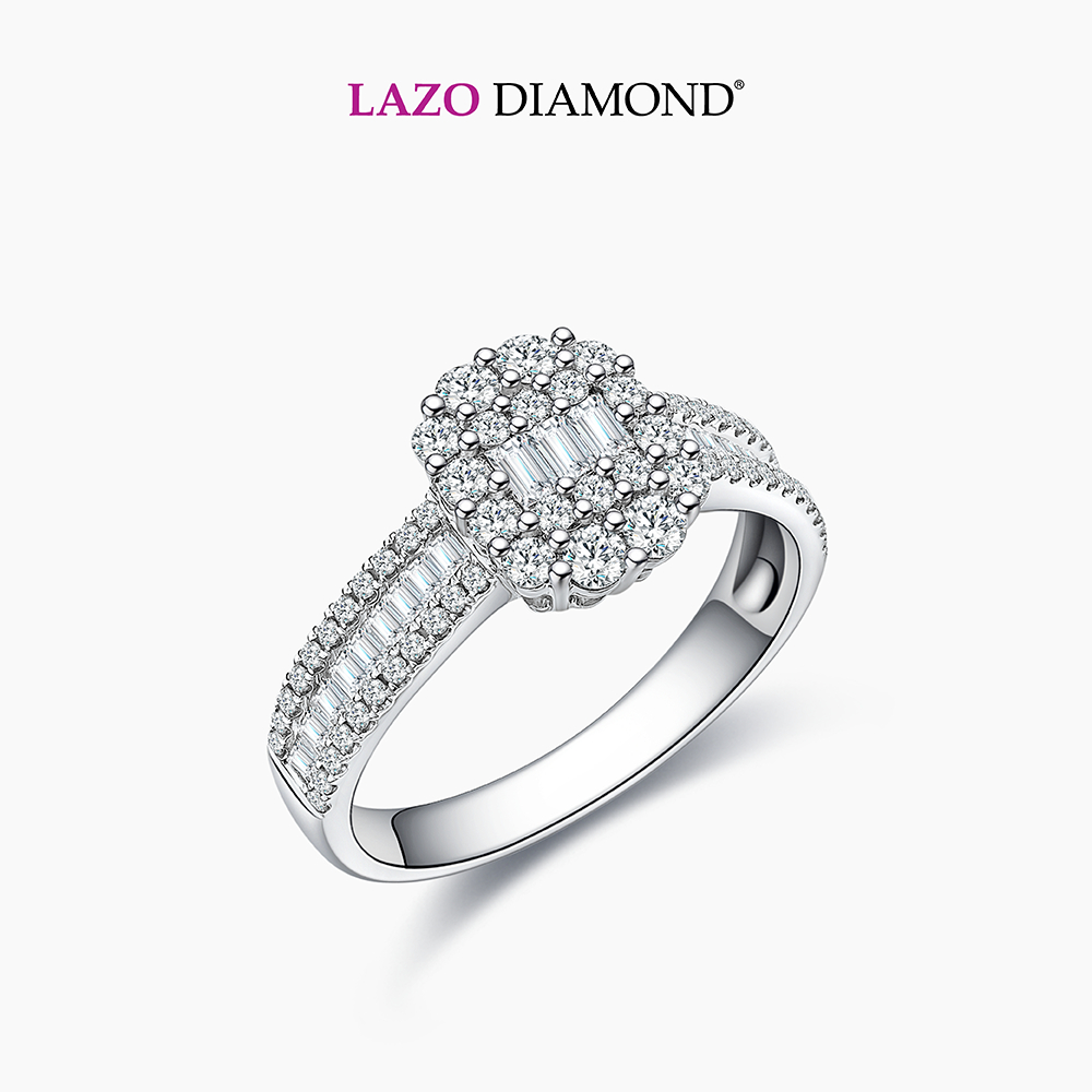 LAZO DIAMOND The Illusion Halo Baguette Diamond Ring in 9k White Gold ...
