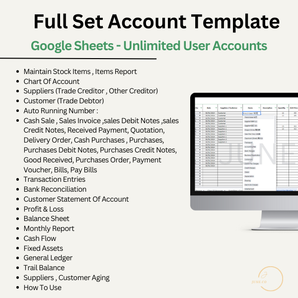 Google Sheets Full Set Accounting Template Templat Perakaunan Set Penuh ...