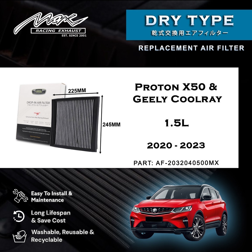 Proton X50 & Geely Coolray 1.5L 2020 to 2023 2032040500MX Max Racing ...