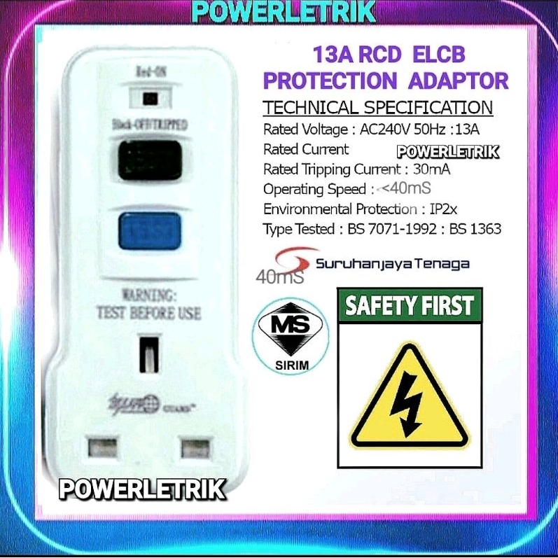 🔥 READY STOCK🔥 UK 13A 3PIN 30mA RCD ADAPTOR / UK 13A PLUG IN RCD ELCB ...