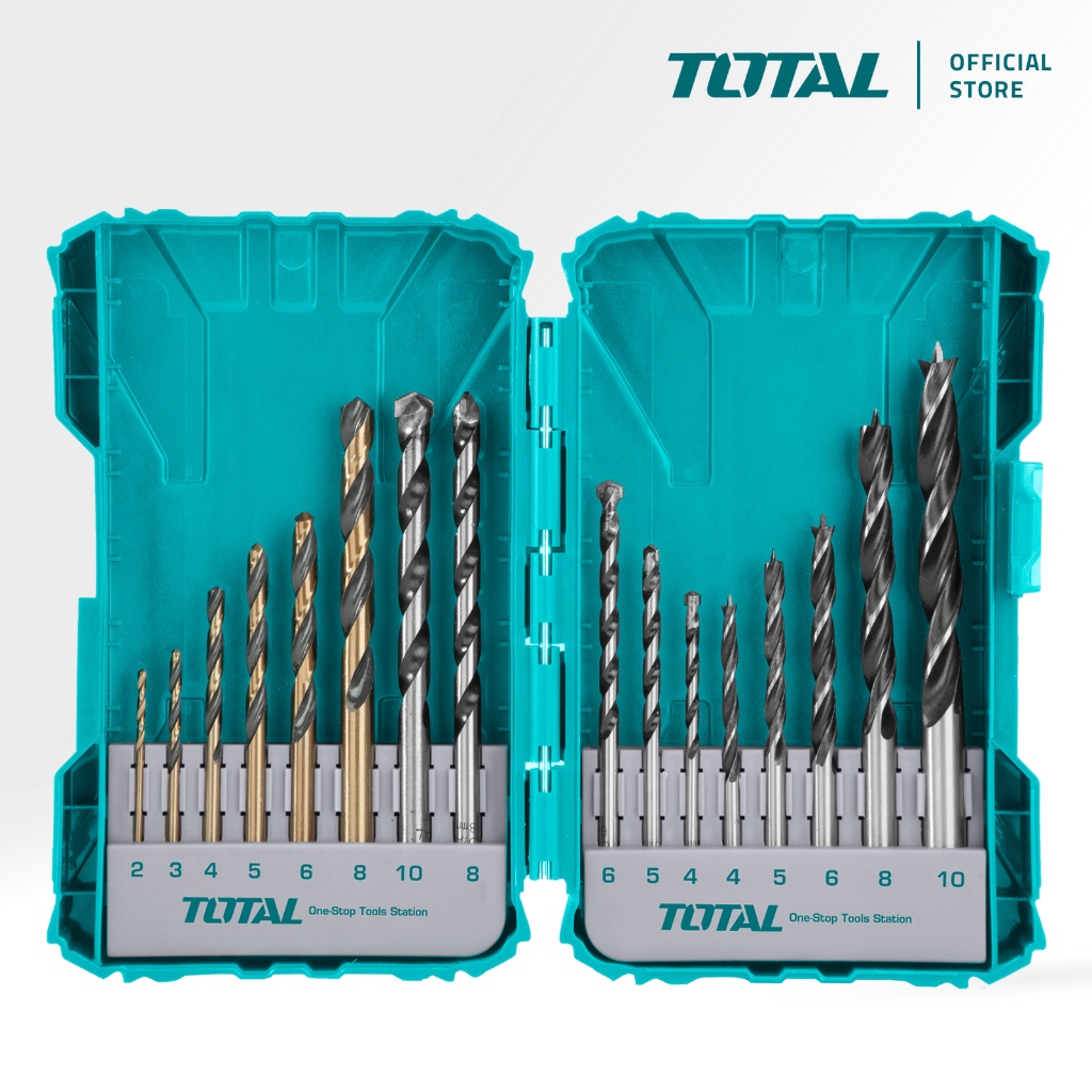 TOTAL Drill Bits Set (16 Pcs) for Metal, Concrete & Wood TACSDL11601 ...
