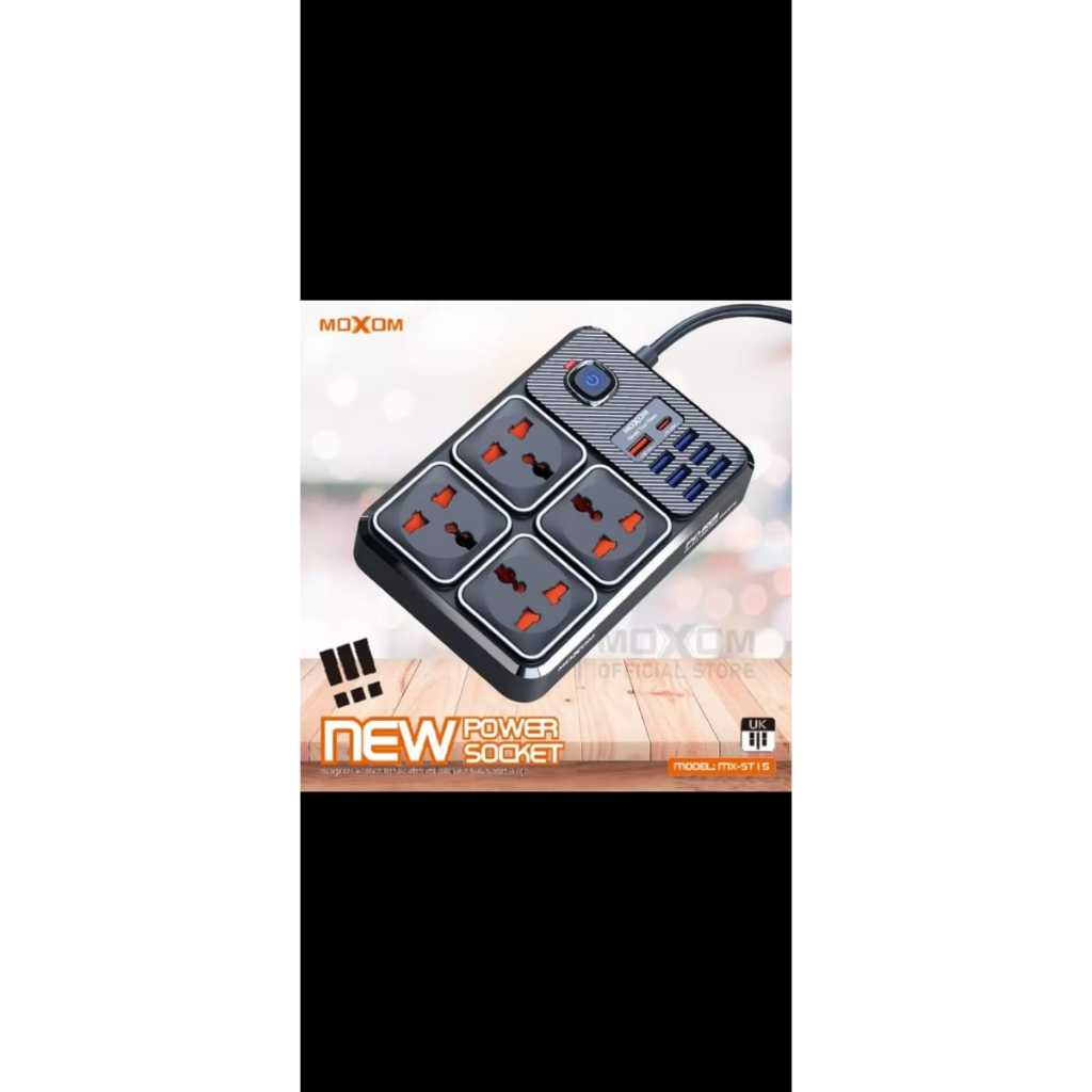 View MOXOM MX-ST15 Extension 2500W Max 4 Power Socket 7 USB 1 PD Type C 20W QC 18W UK Plug ...