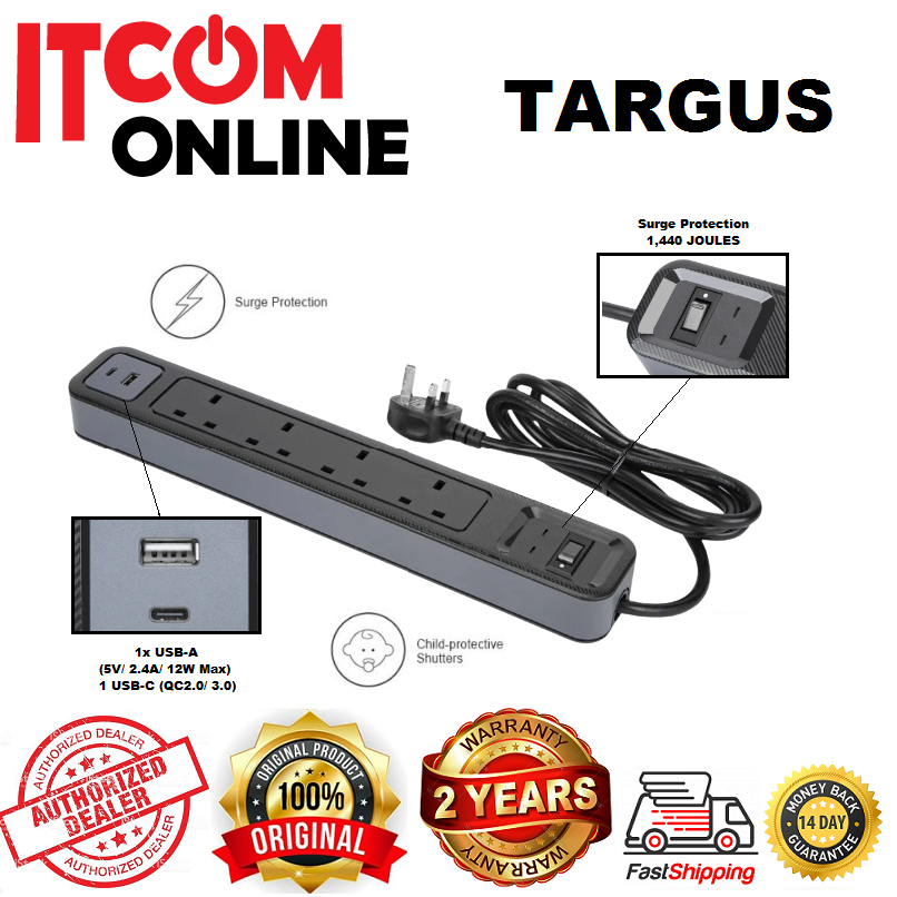 TARGUS SMARTSURGE PLUS 4-PORT UK WITH USB-A & USB-C QC3.0 SURGE ...